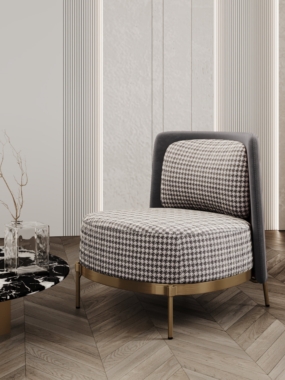 Кресло дизайнерское ROBUSTO GRANDE гусиная лапка и велюр. Размер 81х42х70х75