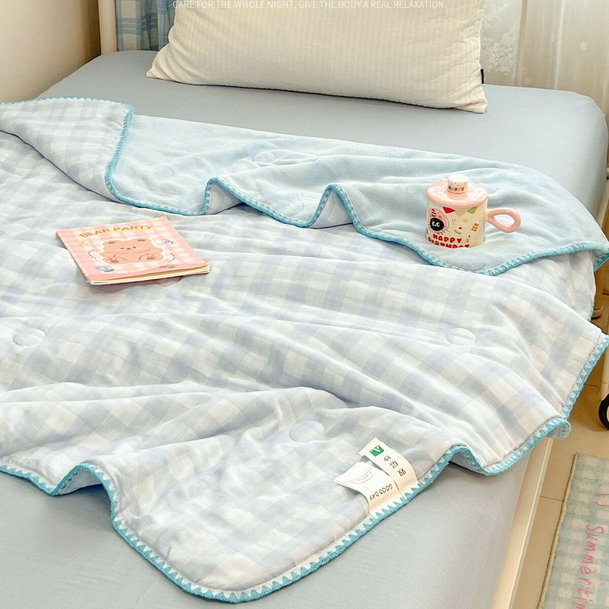 Покрывало из 100% хлопковой двухслойной марлевой ткани, утолщенное и мягкое, подходит для кондиционированных помещений, в качестве накидки для сна в офисе или покрывала для дивана.