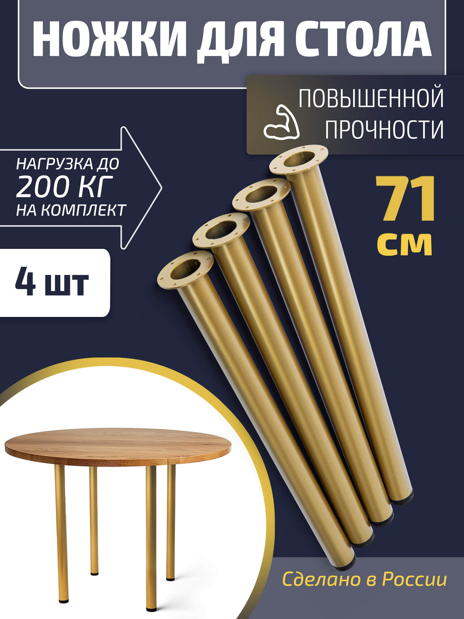 Ножки мебельные для стола комплект 4 штуки золото/ центральное крепление/ опора мебельная металлическая
