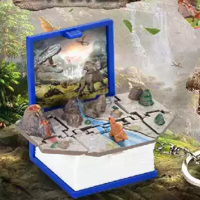 Книга-сборка динозавров с синим оформлением, упаковка в OPP-пакет, 3D-модель