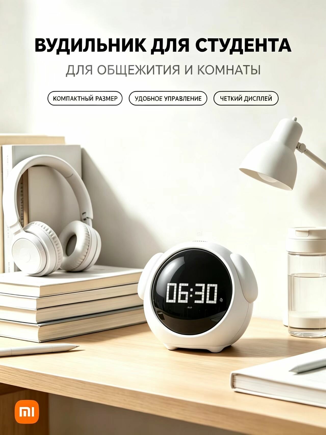 Будильник Xiaomi Youpin, Luminova-дисплей, арабские цифры, белый