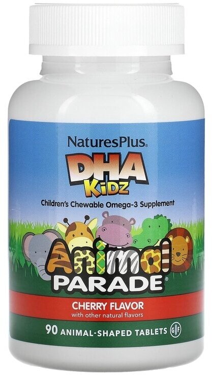 Natures Plus Source of Life Animal Parade Children`s Chewable DHA (ДГК для детей) натуральный вишневый вкус 90 таблеток в форме животных (NaturesPlus)