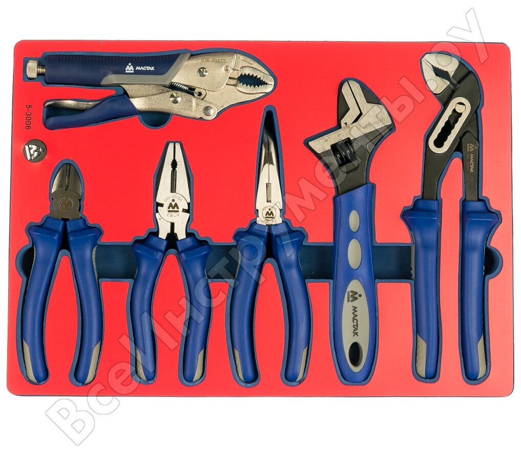 Набор пассатижей, плоскогубцев и бокорезов 6шт мастак 5-3006