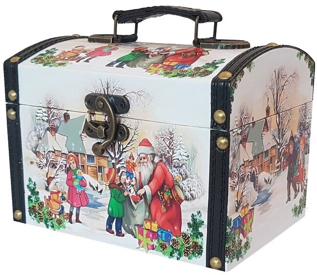 Деревянный сундучок для новогодних подарков 1000 г "Сундучок "Дед Мороз и дети 19*14*14 см". Арт. DY111X007-22-S