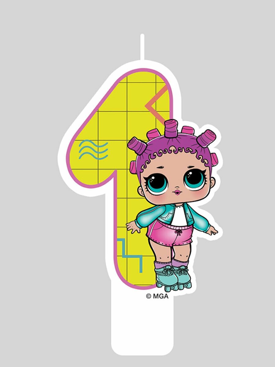 Свеча для торта парафиновая Riota Цифра 1, Кукла LOL, 5 см, 1 шт.