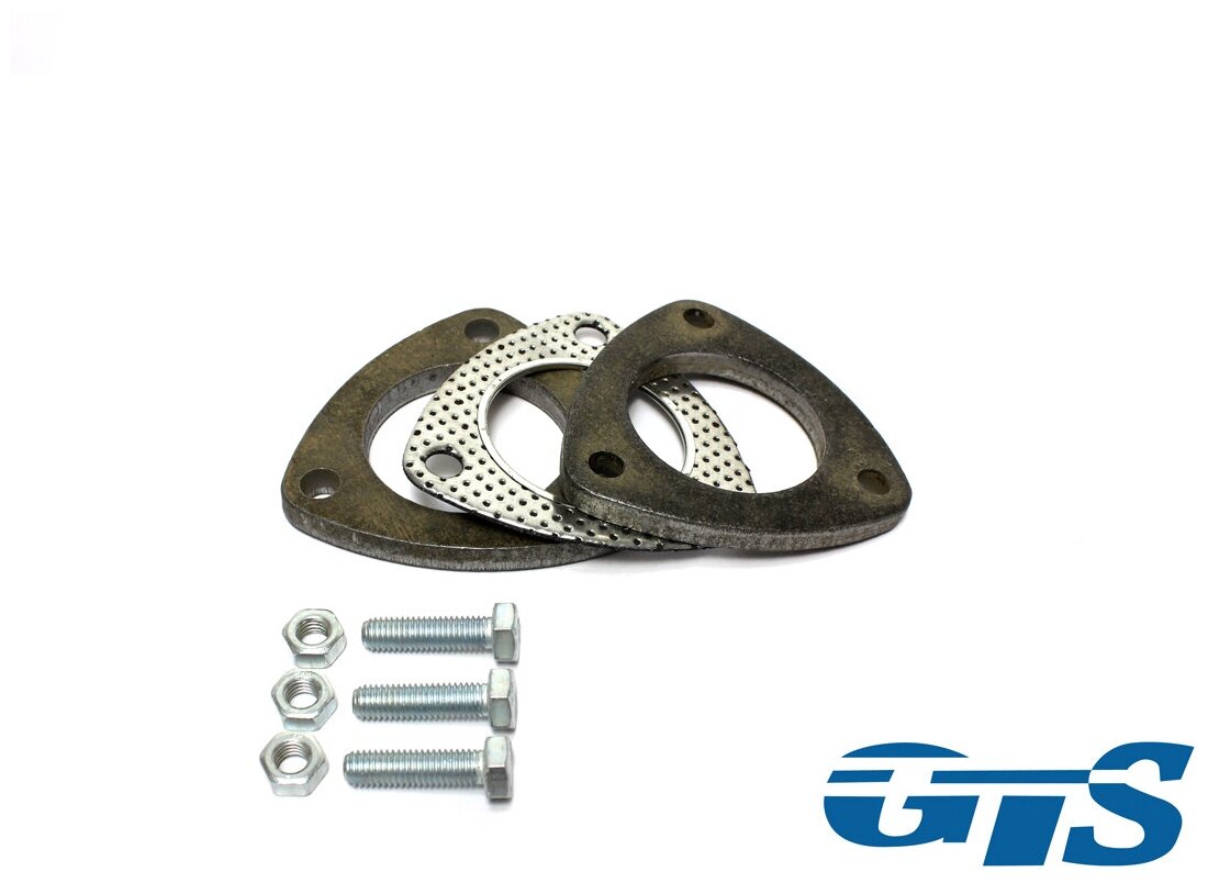 Комплект треугольных фланцев 51 мм, с прокладкой и метизами (6мм)