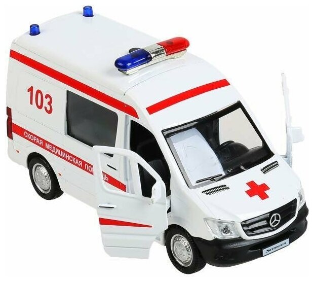 Машина Скорая Помощь металлическая ТехноПарк Mercedes-Benz Sprinter Скорая помощь, свет+звук, 14 см