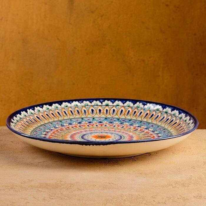Ляган круглый, диаметр 32 см, блюдо из керамики, узбекская посуда, тарелки для сервировки