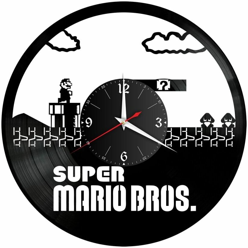 Часы из винила Redlaser "Супер Марио, Super Mario Bros, Марио" VW-10571