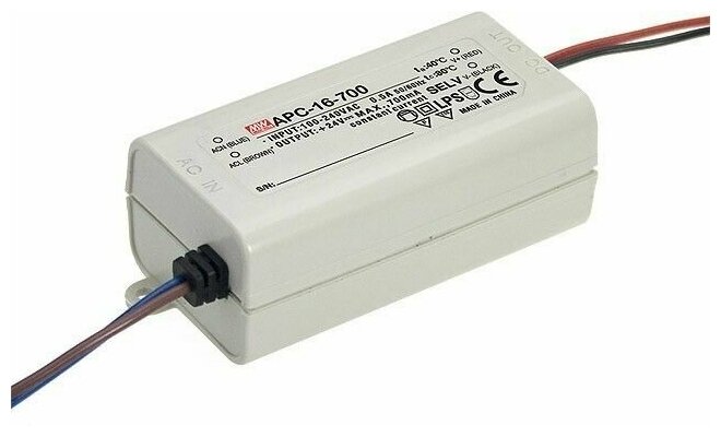 APC-16-700, AC/DC LED, 9-24В,0.7А,16.8Вт, IP42 блок питания для светодиодного освещения