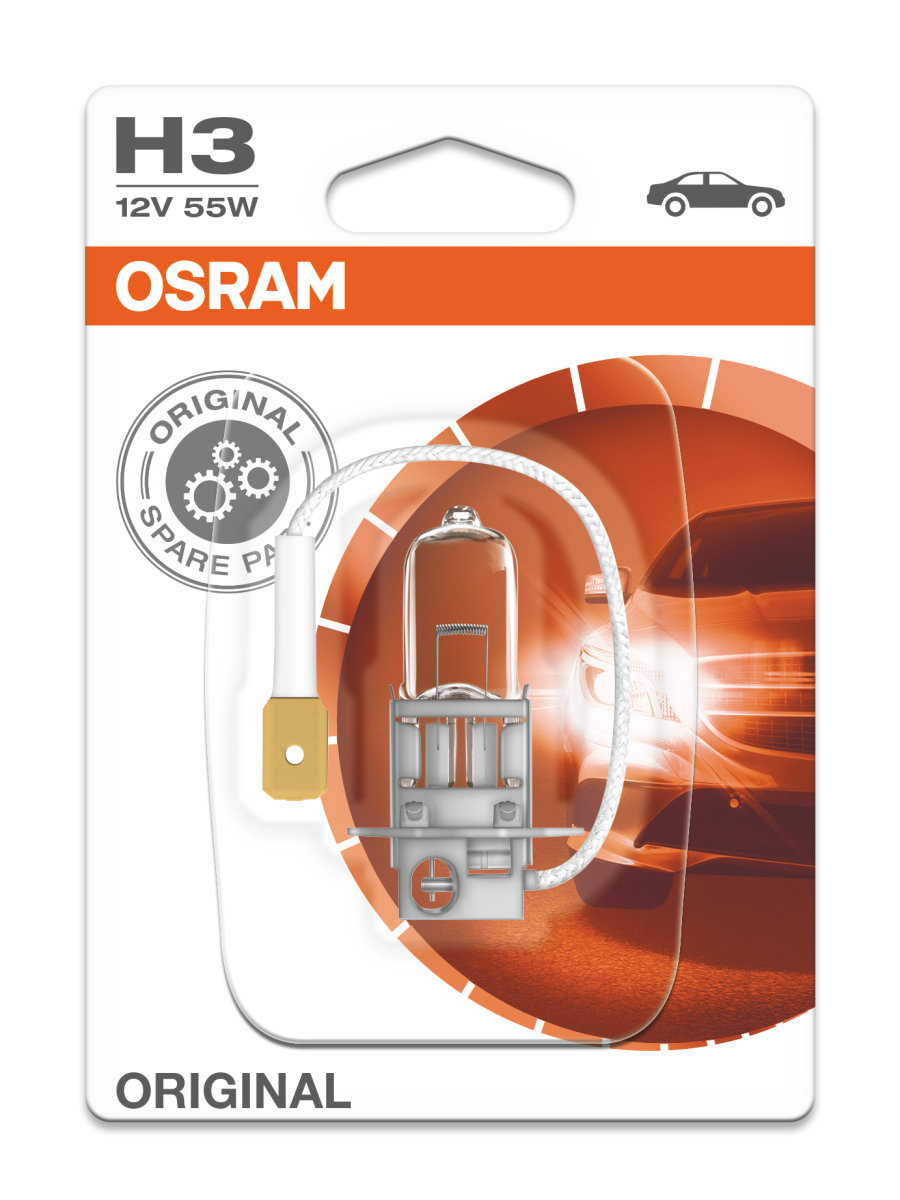 Галогенная Автолампа Osram H3 (55W 12V) 3200К стандартного жёлтого Original Line (Blister) 1шт, 64151-01B