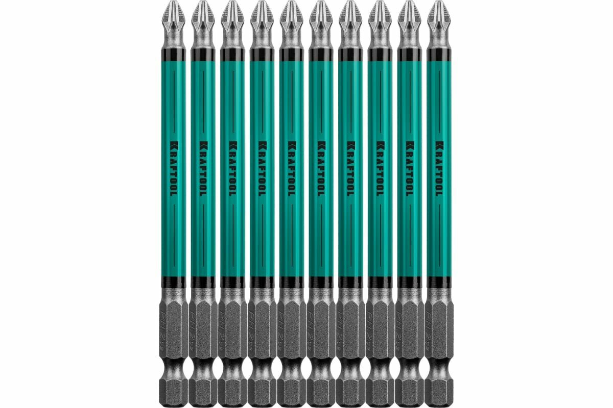 KRAFTOOL Optimum Line Биты, PH2, 100 мм, тип хвостовика E 1/4", 10 шт 26122-2-100-10