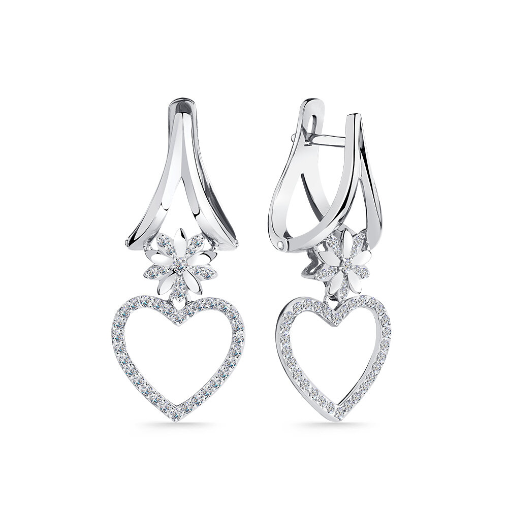 Серьги, белое золото, 585 проба, бриллиант