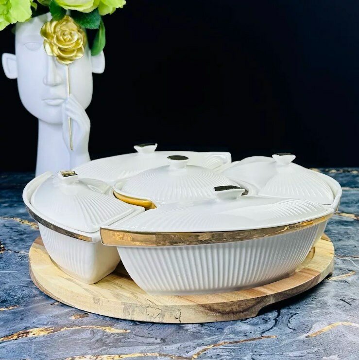 Менажница белая 30,5см. на вращающейся подставке 133-285 118-133-285