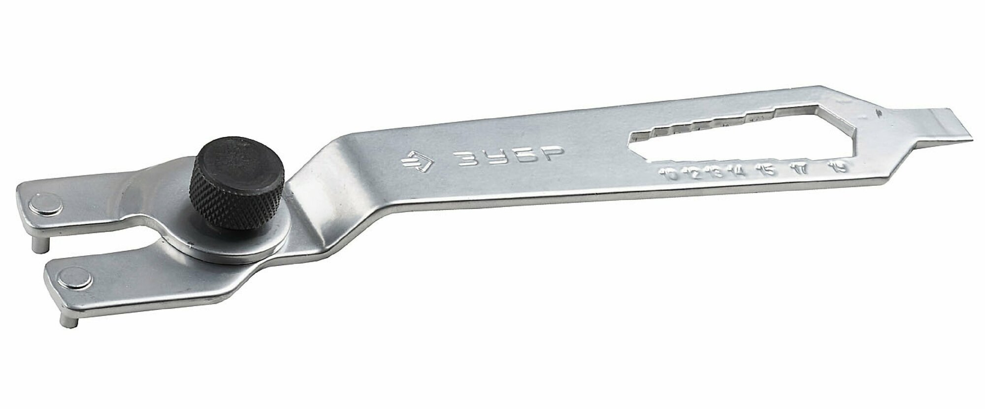 Многофункциональный ключ ЗУБР универсальный для УШМ диаметр фланцев 15-52 мм болты и гайки 10-19 мм винты со шлицевой головкой 5-20 мм