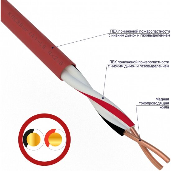 Кабель для пожарной сигнализации Rexant кпсввнг(А)-LS 1x2x0,50 кв. мм (бухта 200 м)