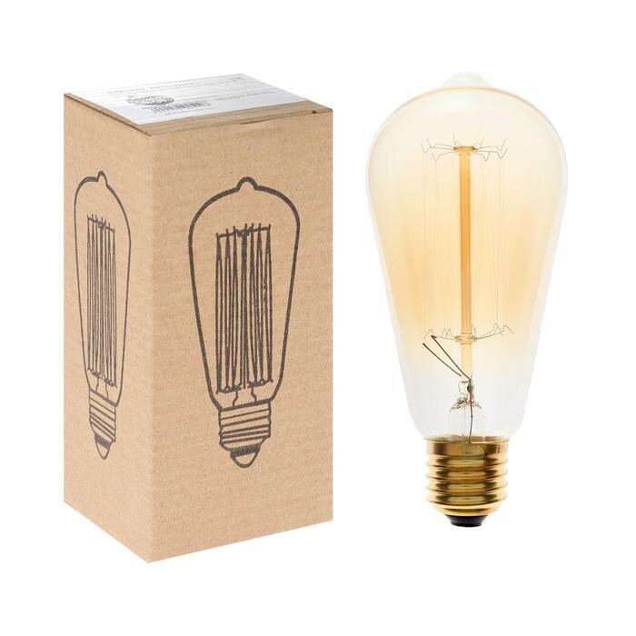 Лампа накаливания винтажная "Ретро", ST64, 60 Вт, Е27, 230 В, 145х64 мм, теплый белый (5494519)