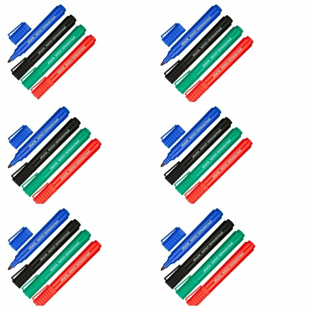 Attache Набор маркеров перманентных, 4 цвета - 6 шт