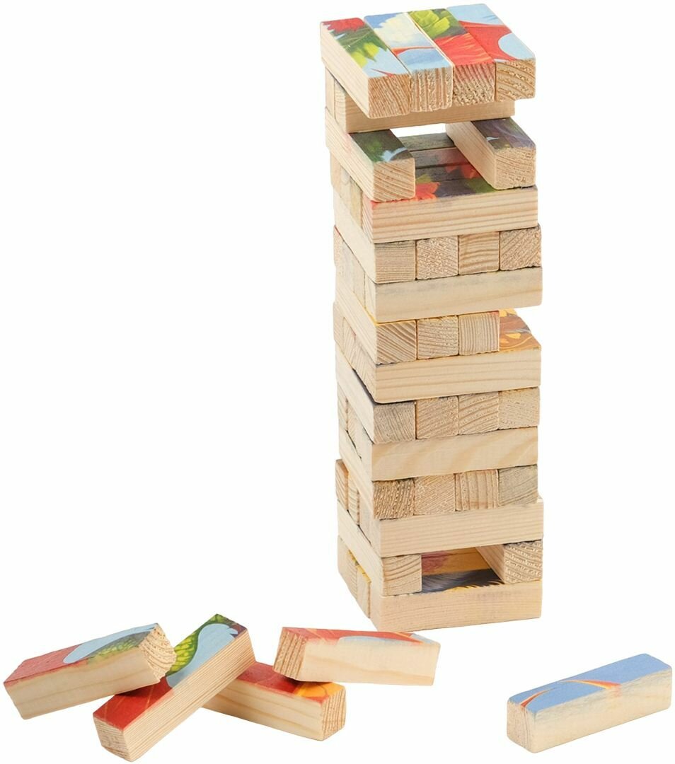 Падающая башня 2в1 "Джанга. Дракон", настольная игра и пазл, для всей семьи и компании, на баланс, развитие ловкости и реакции, 56 деревянных брусков