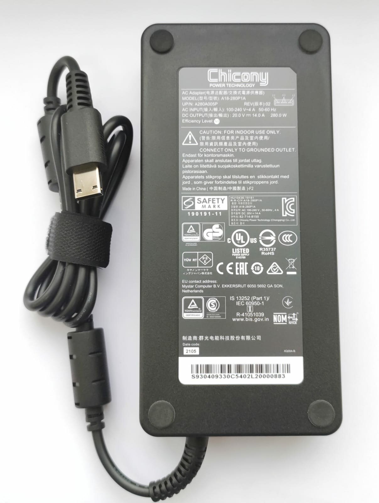 Адаптер блок питания для игрового ноутбука MSI Chicony A18-280P1A MSI GE76 Raider 10UE 10U 10UH-288 20V-14A 280W