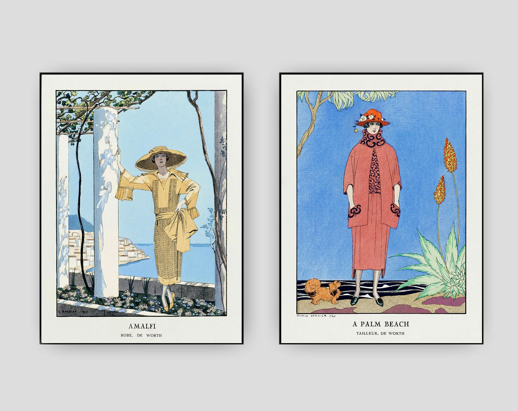 Набор интерьерных постеров Жорж Барбье - "Мода Арт-Деко" 2 шт А3 без рамы, женщина 20-х. 2 винтажных плаката в стиле модерн George Barbier "Обложки Журнала Мод Вог"