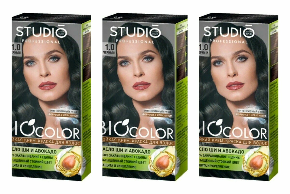 Крем-краска для волос Studio, Professional BioColor, 1.0 Черный, 115 мл, 3 шт