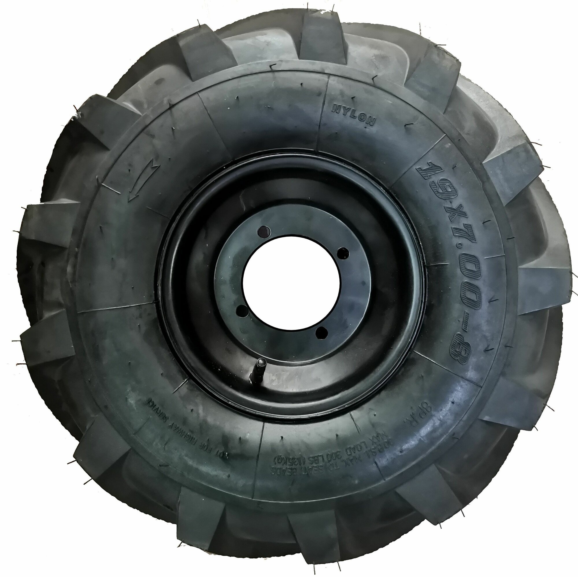 Колесо пневматическое в сборе для телеги и мотоблока 19x7.00-8 ("елочка", 78мм, 4 отв.) Левое, черный диск