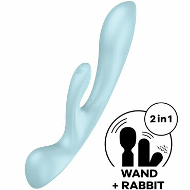 78575 Satisfyer Triple Oh, голубой. Вибромассажёр с клиторальным отростком