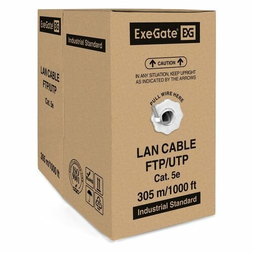 Кабель EXEGATE SFTP4-C5e-CU-S24-IN-PVC-GY-305-FLUKE SFTP S/FTP, кат.5E, 305м, 4 пары, 24AWG, медь, одножильный, серый