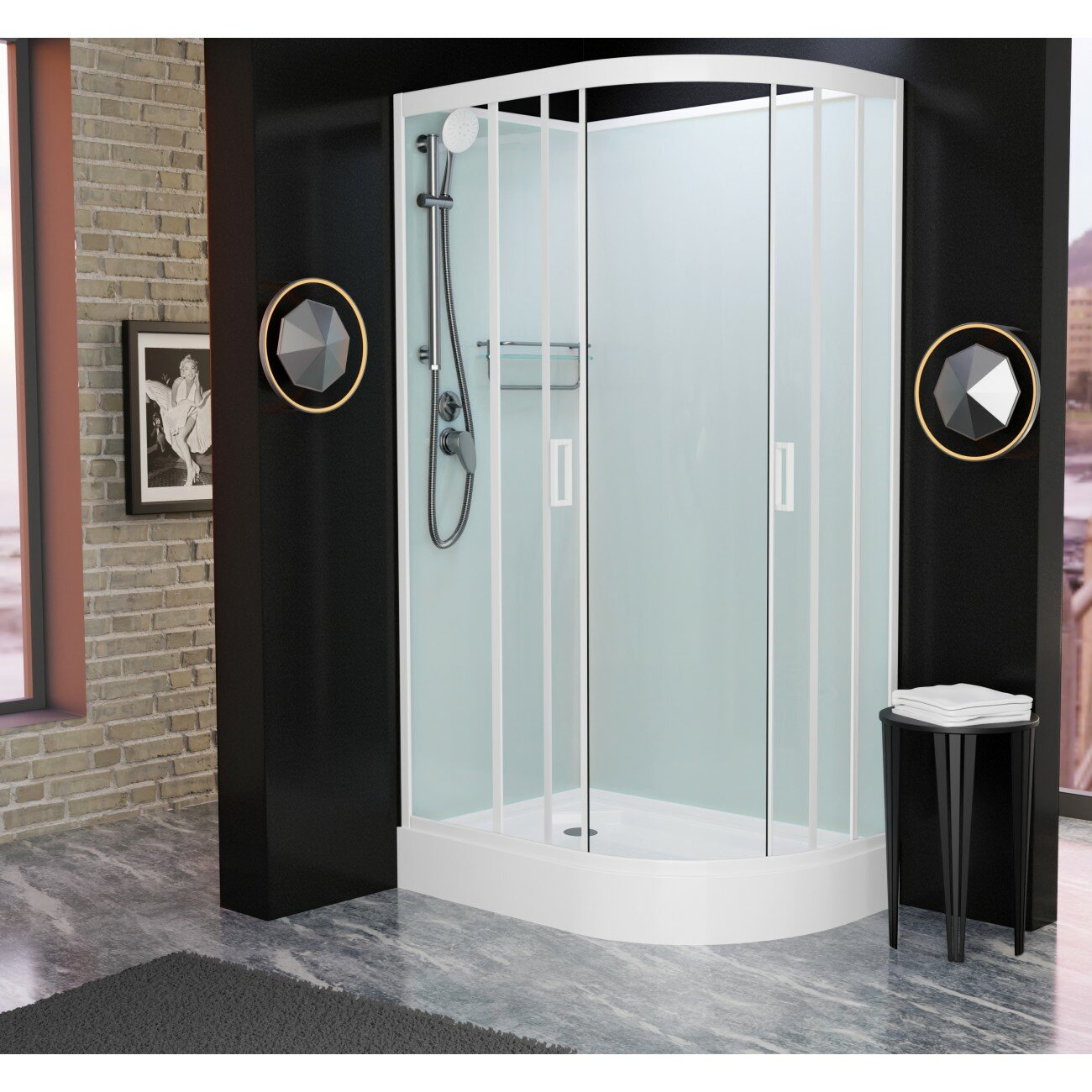 Душевая кабина FRANK F412L, акрил, 120см x 80см, открытая конструкция, тропический душ