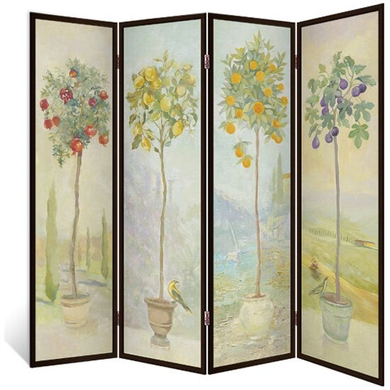 Ширма перегородка Декор Депо для комнаты деревянная "Банзай." двухсторонняя с картинкой (живопись) 4 створки венге 176х185 см 14 кг