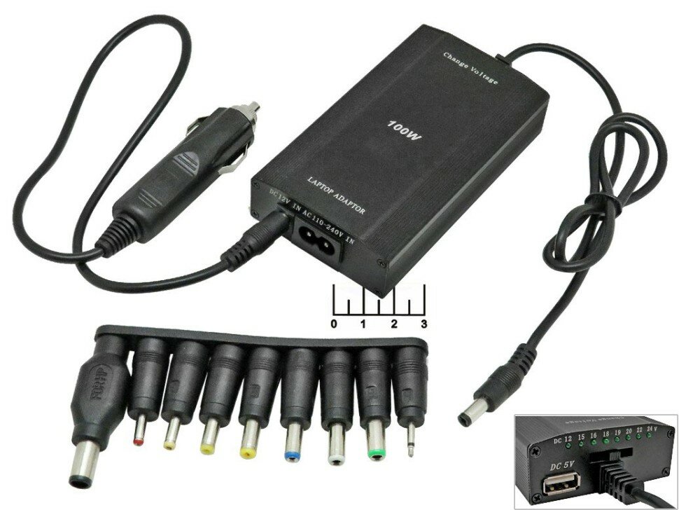 Блок питания 12/15/16/18V 5.5A, 19/20/22/24V 4A универсальный USB (восьмерка+авто адаптер) OT-APB64