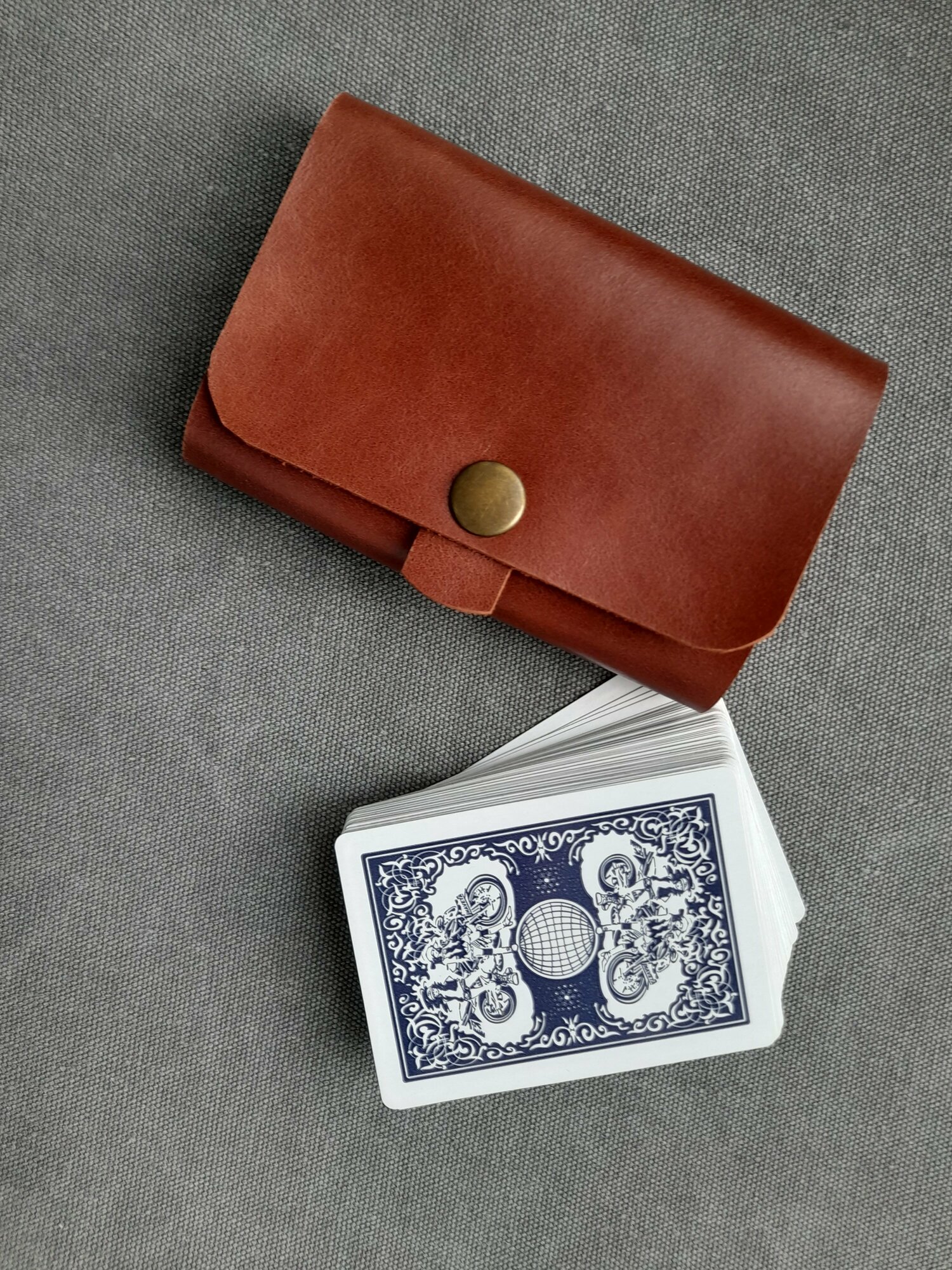 Чехол для покерных, игральных карт. Натуральная кожа. Цвет коньяк