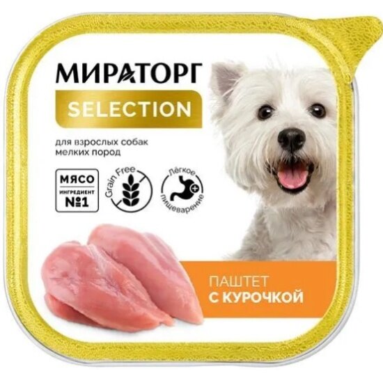 Корм влажный Мираторг Extra Meat Selection для взрослых собак мелких пород старше 1 года паштет с курочкой, 100 г