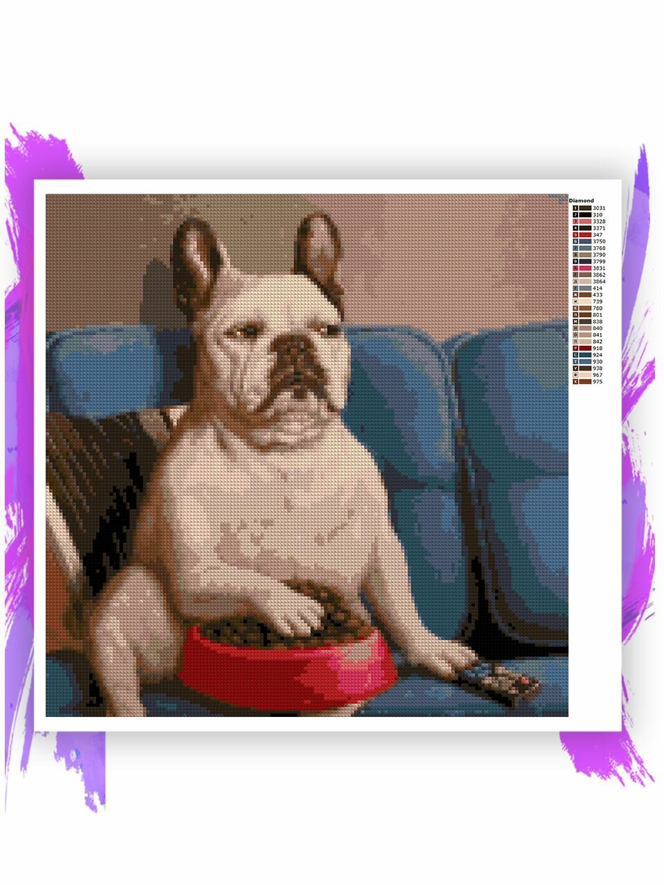 Алмазная мозаика без подрамника - вышивка TV French Bulldog