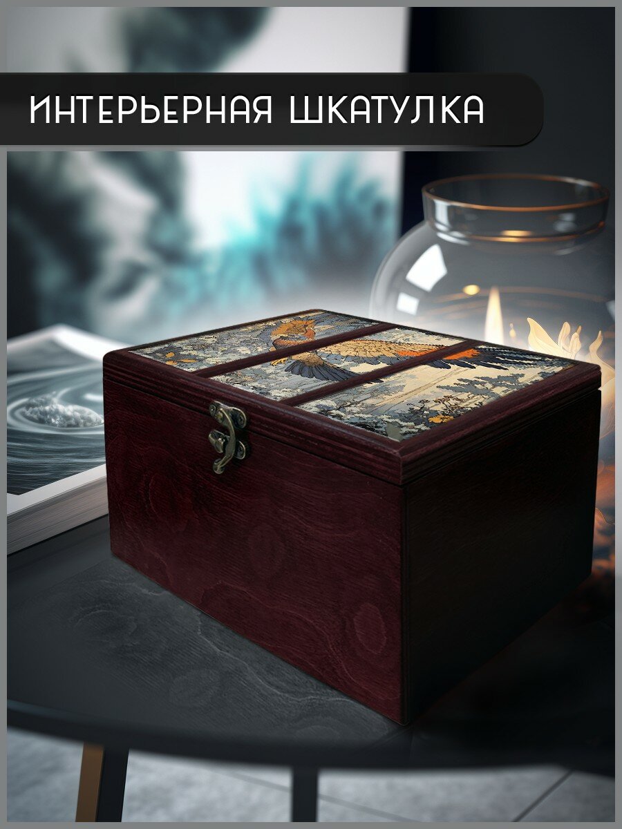 Шкатулка интерьерная вишня "Тройная" для украшений универсальная 22x17x12 см эстетика Сокол (сказка, мистика, лес, атмосфера) - 2234