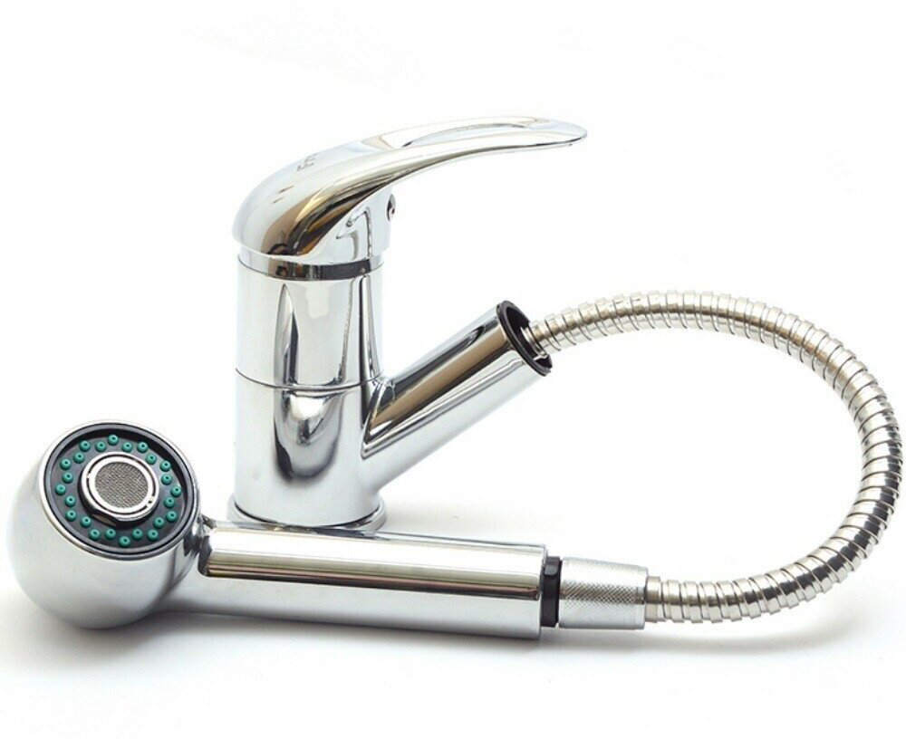 Смеситель для кухни (мойки) Frap H02 F6002-B хром, силумин, выдвижной излив с лейкой, управление рычажное