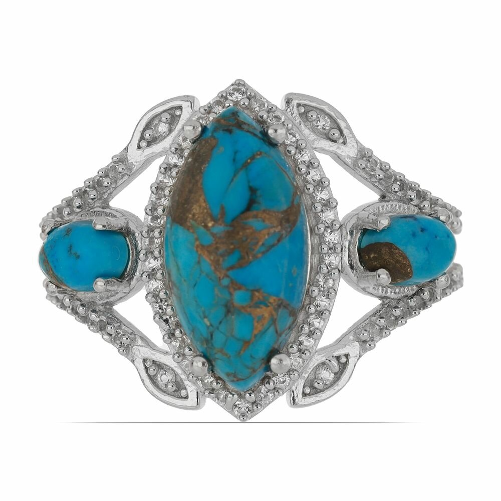 Кольцо, серебро, 925 проба, родирование, бирюза, топаз