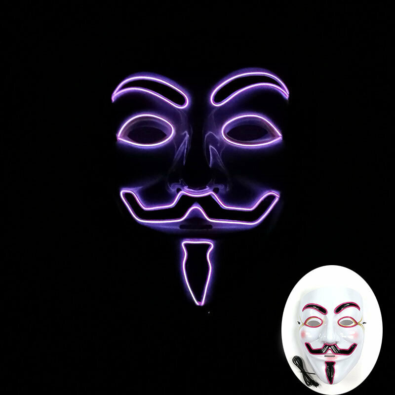 Маска V-образная "Вендетта", для косплея, светодиодная, фиолетовая