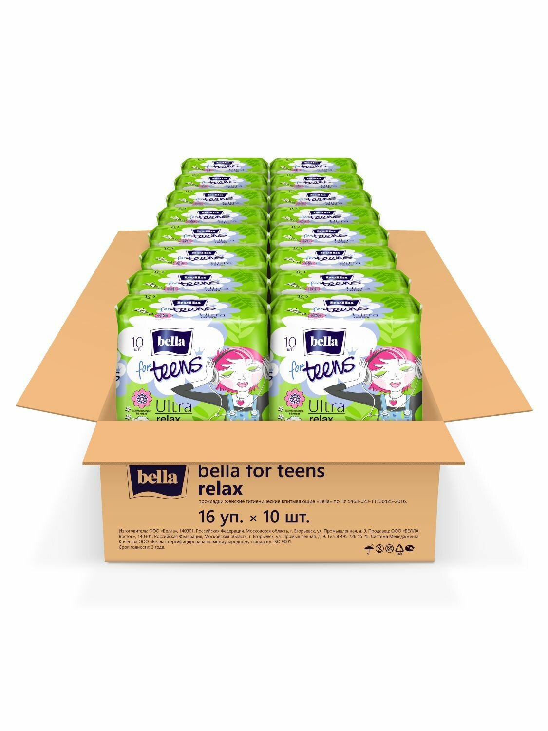 Прокладки женские гигиенические bella for teens relax deo, 10 шт х 16 уп.