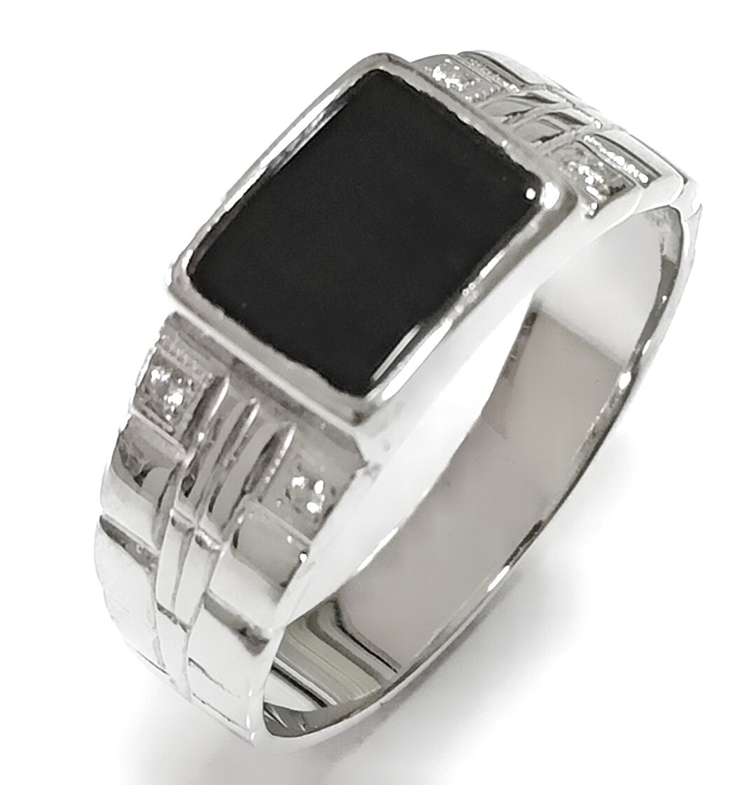 Печатка, серебро, 925 проба, родирование, оникс синтетический, фианит