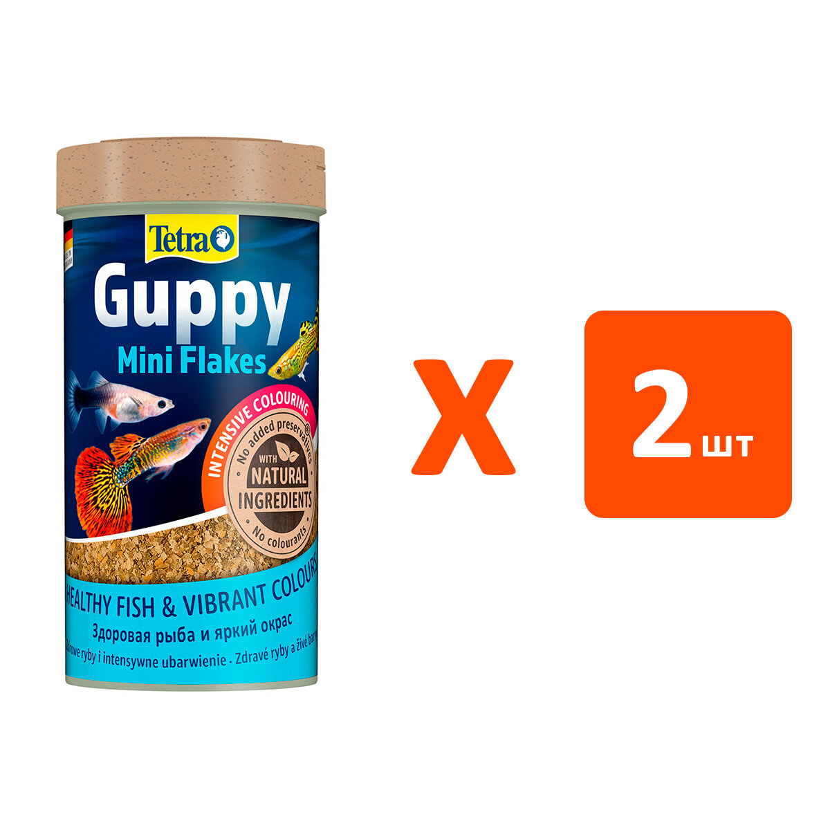 TETRA GUPPY MINI FLAKES корм хлопья для всех видов гуппи и других живородящих рыб (250 мл х 2 шт)