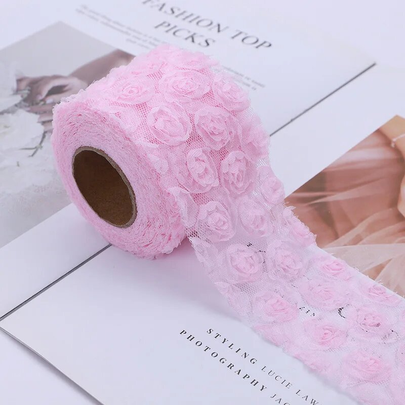 Ткань сетчатая 3D роза Розовый, Light pink, 6cm