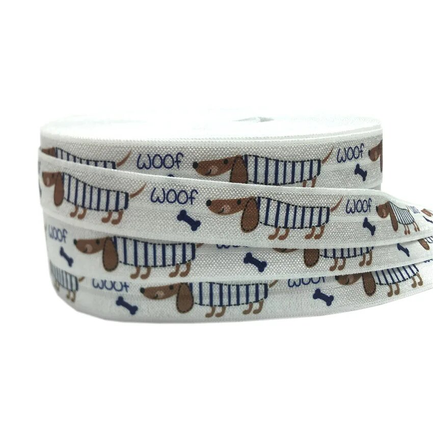 Эластичная лента с принтом кролика, кошки, собаки и фламинго 15 мм Белый, P1210