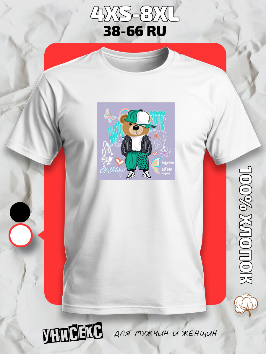 Футболка с принтом медведь в кепке