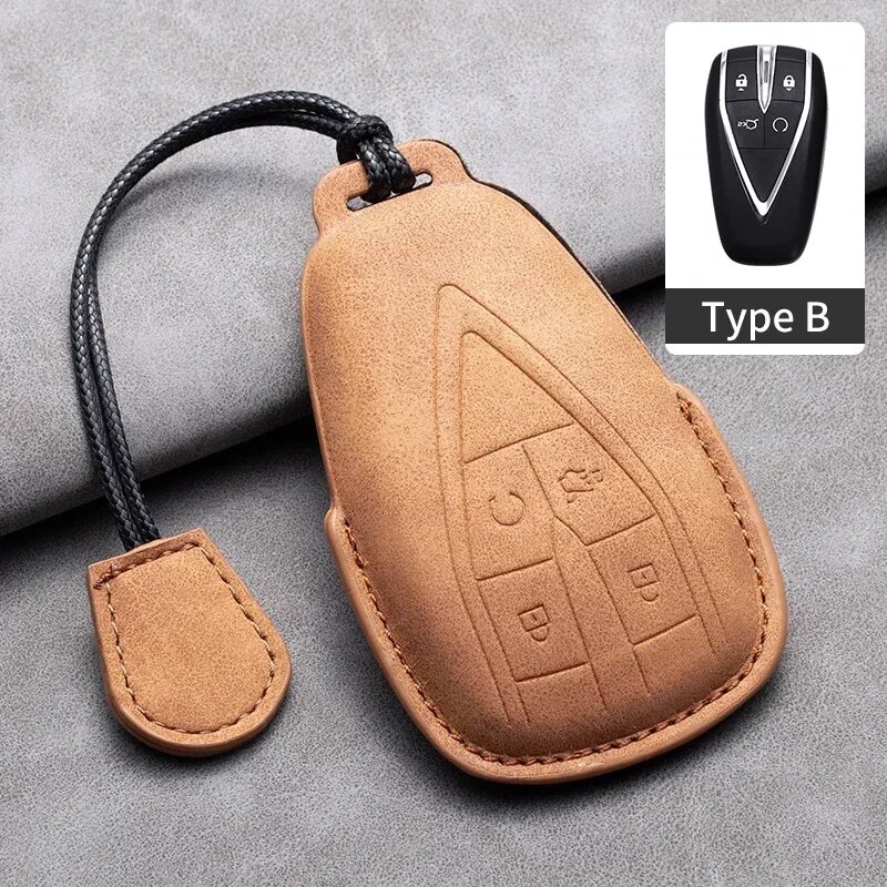 Кожаный чехол для автомобильного ключа для Changan CS35PLUS CS35 Plus CS55 PLUS CS75 PLUS Eado UNI-T UNI K Oushang X5 X7 EV 2019-2022 Brownish yellow B2