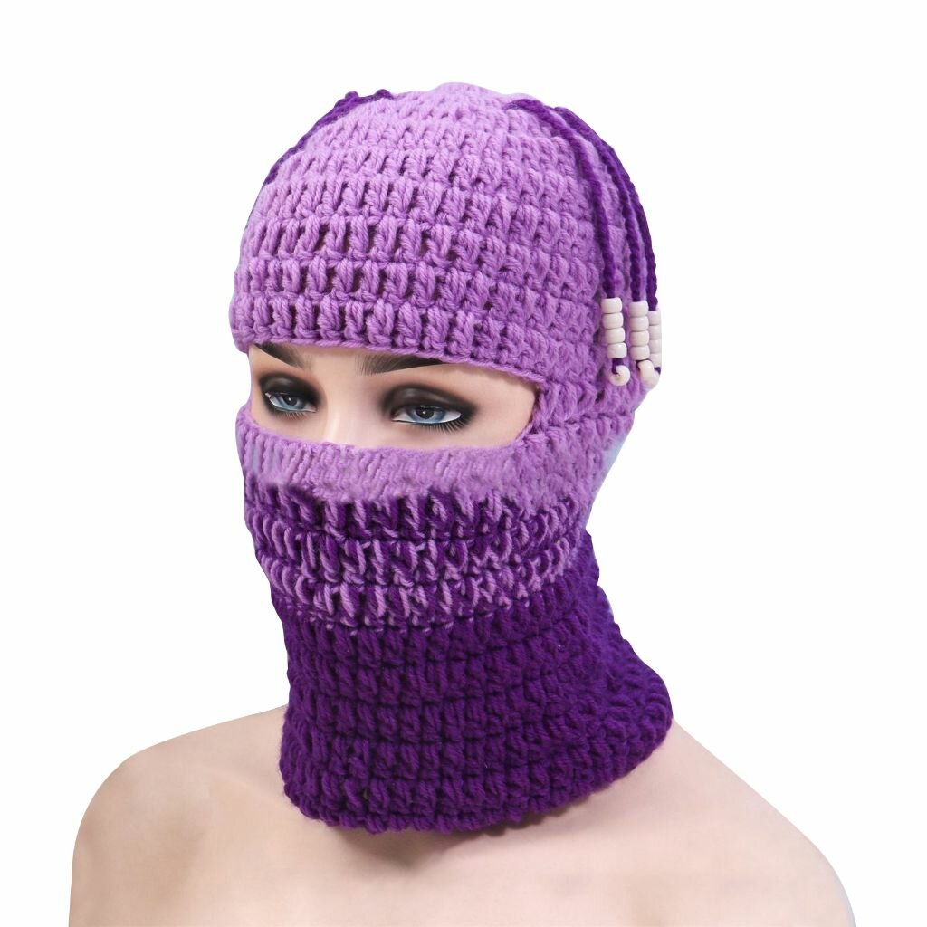 Шерстяная шапка ручной вязки с кисточками для взрослых-фиолетовая фиолетовой кисточкой