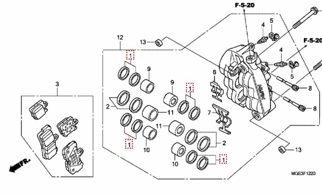Ремкомплект переднего тормозного суппорта для мотоцикла Ноnda VFR1200 (27) (Оригинал)