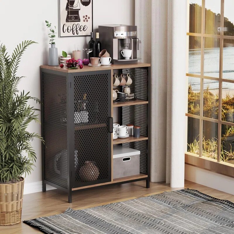 Винный стеллаж/шкаф массив дерева/металл для гостиной и кухни в стиле лофт Сиэт