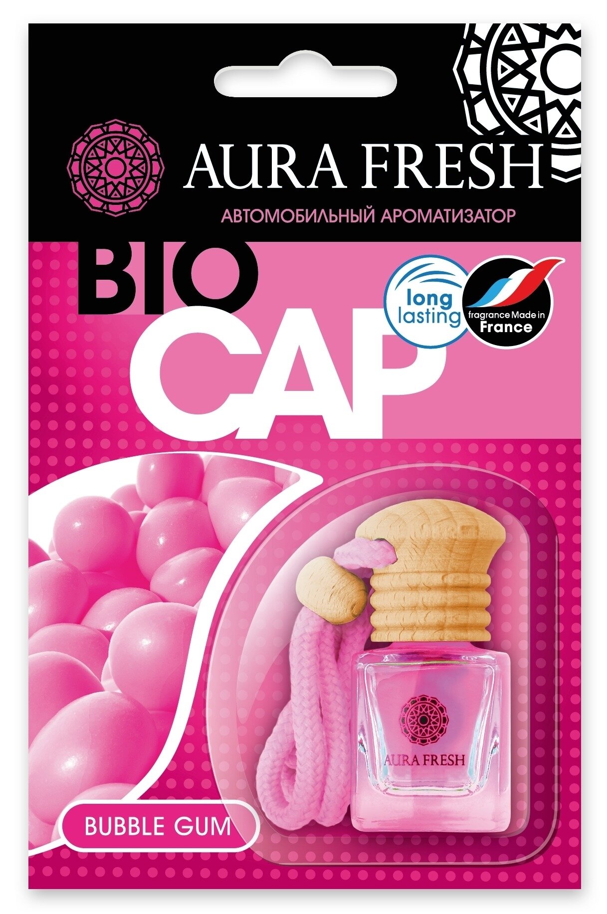 Ароматизатор автомобильный Aura Fresh / Аура Фреш Bio Cap Bubble Gum подвесной, бабл-гам, 6мл / автотовары